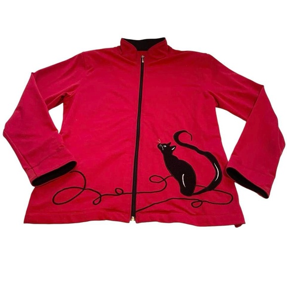 Allison Daley | Sweaters | Allison Daley Vintage Red Black Cat Sweater ...